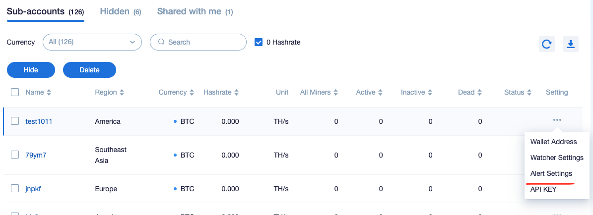 Alert Settings – CloverPool